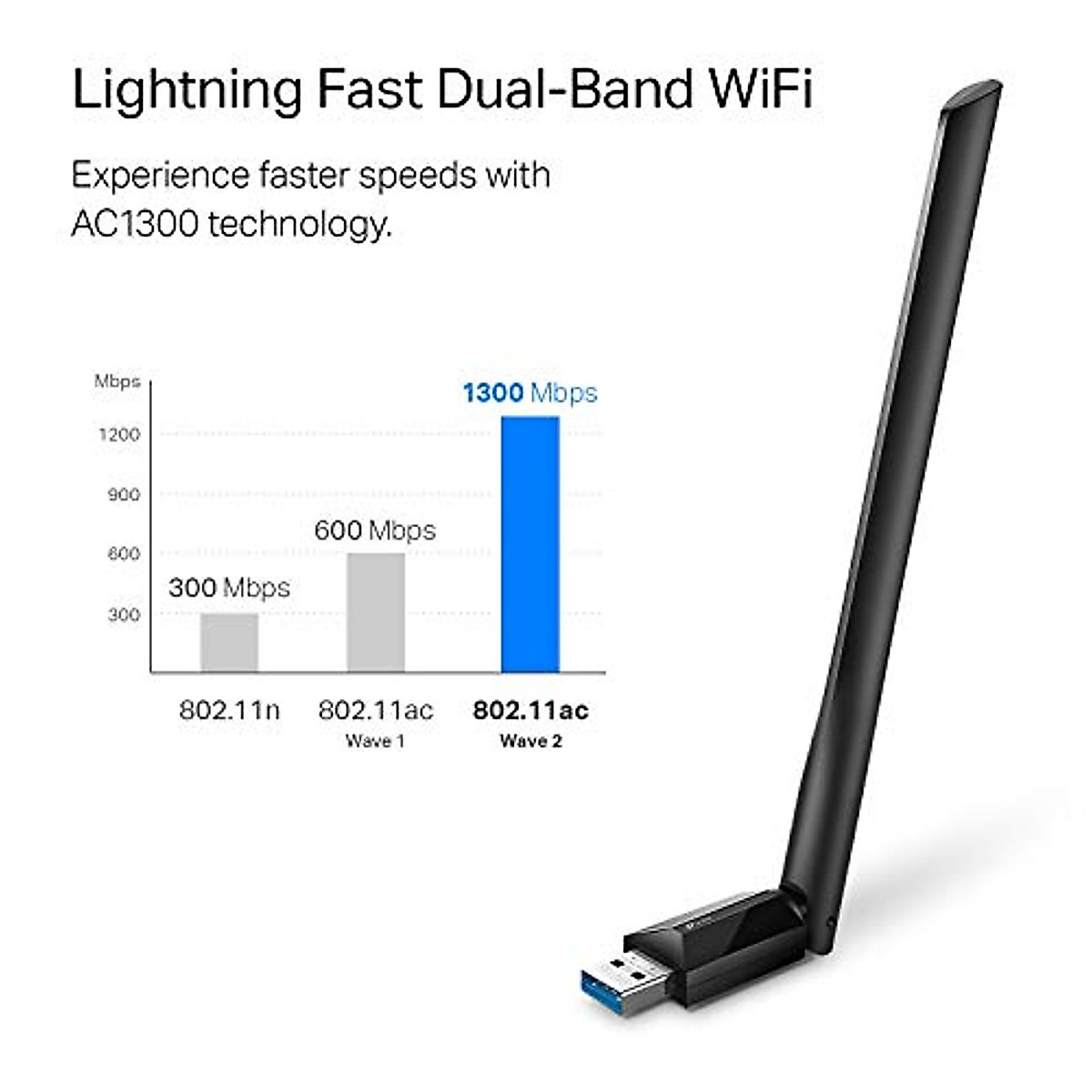 TP-Link USB WiFi Adapter for Desktop PC, AC1300Mbps USB 3.0 WiFi Dual Band Network Adapter with 2.4GHz/5GHz High Gain Antenna(Archer T3U Plus), MU-MIMO, Windows 11/10/8.1/8/7/XP, Mac OS 10.9-10.15