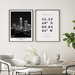 Dear Mapper Charlotte United States View Abstract Road Modern Map Art Minimalist Painting Black and White Canvas Line Art Print Poster Art Print Poster Home Decor (Set of 3 Unframed) (12x16inch)