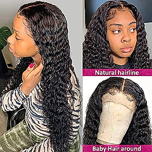 Super idol Deep Wave Closure Wigs Human Hair 4x4 Lace Front Wigs Human Hair Brazilian Hair 150% Density Free Part Wig Wet and Wavy Glueless Wigs Pre Plucked with Baby Hair (16 Inch, 4x4 Deep Wig)