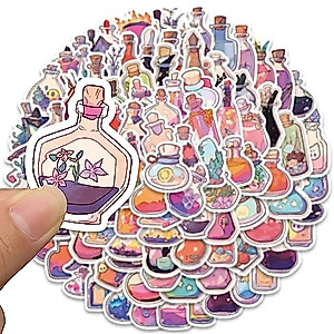 Magic Potion Stickers, Cute Aesthetic Potion Bottle Stickers,100pcs Small Waterproof Vinyl Stickers for Water Bottle, Laptop, Scrapbook, Guitar, Skateboard, Luggage, Jaurney Cool Stickers for Kids Teens Girls (Bottles)