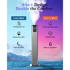 YOKEKON Cool and Warm Mist Humidifier Large Room, 3.4Gal Whole House Humidifiers for Home Bedroom1000 sq ft, Top Fill, 3 Mist Modes, 12H Timer, Aroma Box, Baby Yoga Plants, Silver
