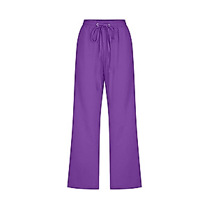 Return pallets for Sale Liquidation Bulk Tools Flare Pants Women Cotton Linen Capris Pants Plus Size Knee Length Casual Elastic Waist Loose Paper Bag with Pockets Loose Trousers Purple 4XL