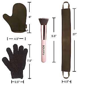 4 Pack Self Tanning Mitt Applicator Kit, with Self Tanner Mitt, Self Tan Back Applicator, Exfoliating Glove, Flat Top Face Tanner Brush, Tan mit for Self Sunless Tanner (brown)