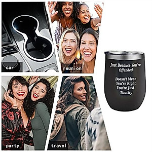 Just Becausess You're Offended Doesn't Mean You're Right You're Just Touchy 12 oz water bottle Cups with Straw Inspirational Mug Vintage Gifts for Men