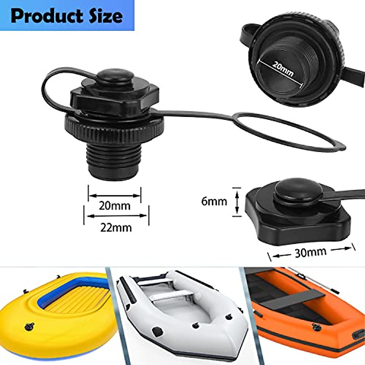 Inflatable Boat Air Valve,2PCS Inflatable Boat Spiral Air Plugs One-Way Inflation Replacement Screw for Inflatable Boat