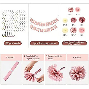 GuoZhiXin Rose Gold 13th Birthday Party Decors , Rose gold Glittery Happy 13th Birthday Banner,Poms,Sparkling Hanging Swirls Kit for 13th Birthday Party Supplies