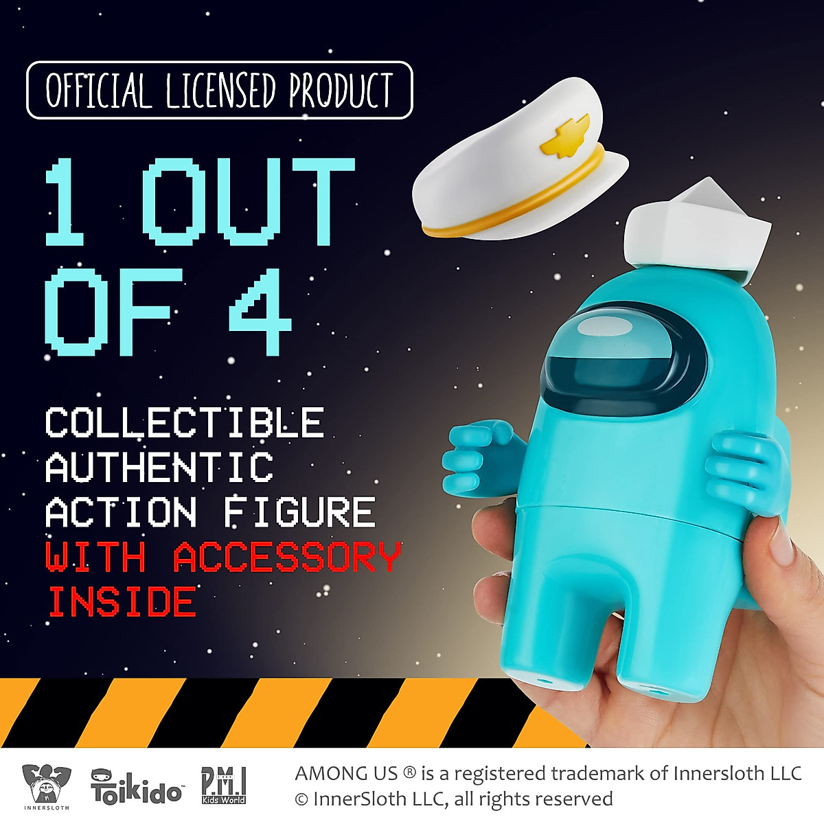 P.M.I. Among Us Action Figure | One of Four 4.5-Inch-Tall Collectibles | Among Us Toys and Playable Mini Toys | Cyan Crewmate in The White Folded Hat with Hidden Hat and Hands