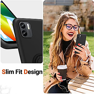 for Xiaomi Redmi A1/Redmi A2 Phone Case with Glass Screen Protector, 360° Rotatable Ring Holder Magnetic Kickstand/Stand Silicone TPU Shockproof Protective Cover Case for Xiaomi Redmi A1 4G - Black