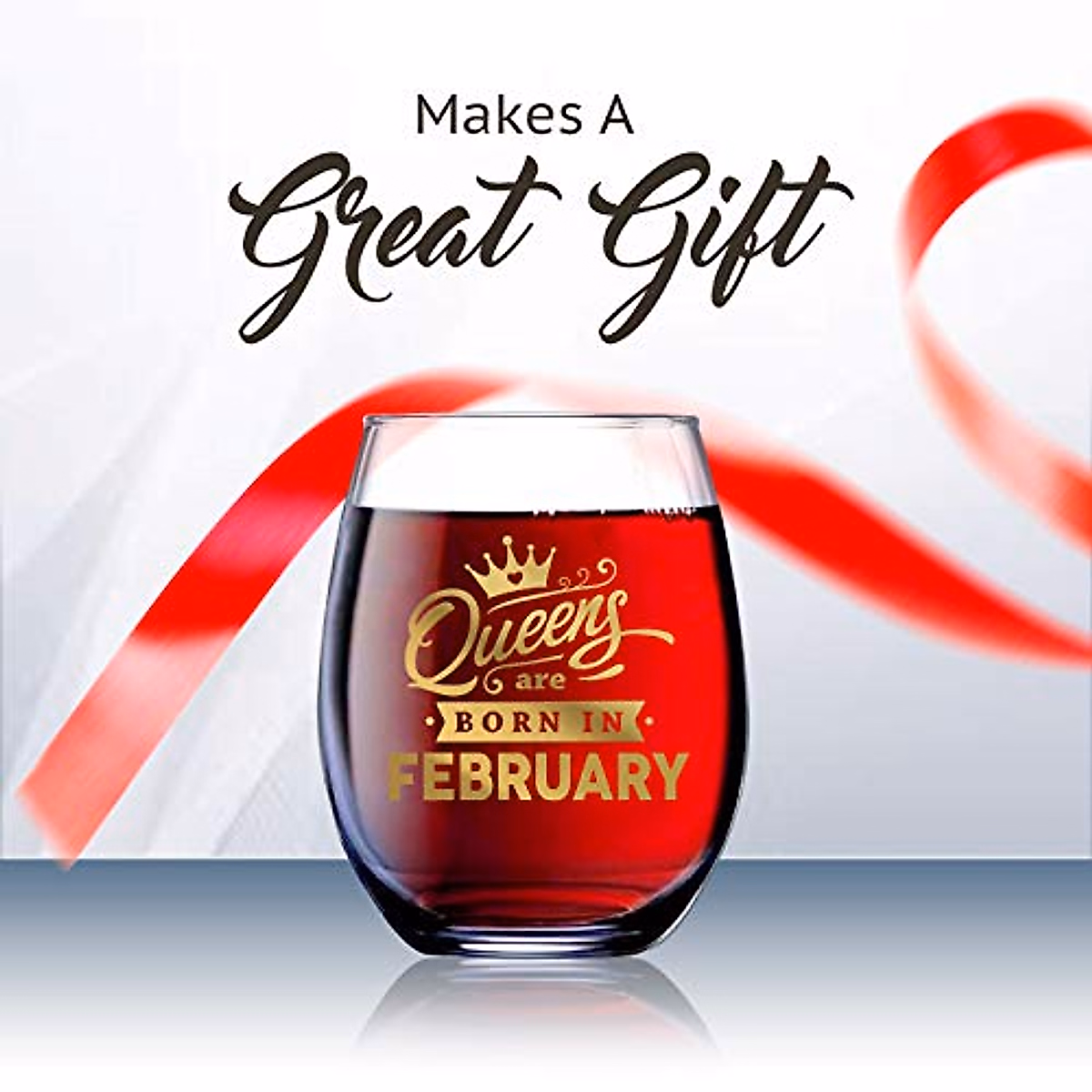 Bad Bananas February Birthday Gifts for Women - Queens Are Born In February 21oz Stemless Wine Glass - Pisces or Aquarius Zodiac Gifts For Her Happy Birthday Gifts for Moms, Best Friends, Sisters