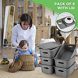 RAXMETRY Plastic Storage Baskets With Lid Lidded Storage Bins Pantry Organization and Storage Containers Small Baskets for Desktop Drawers Closet Classroom Bedroom Office