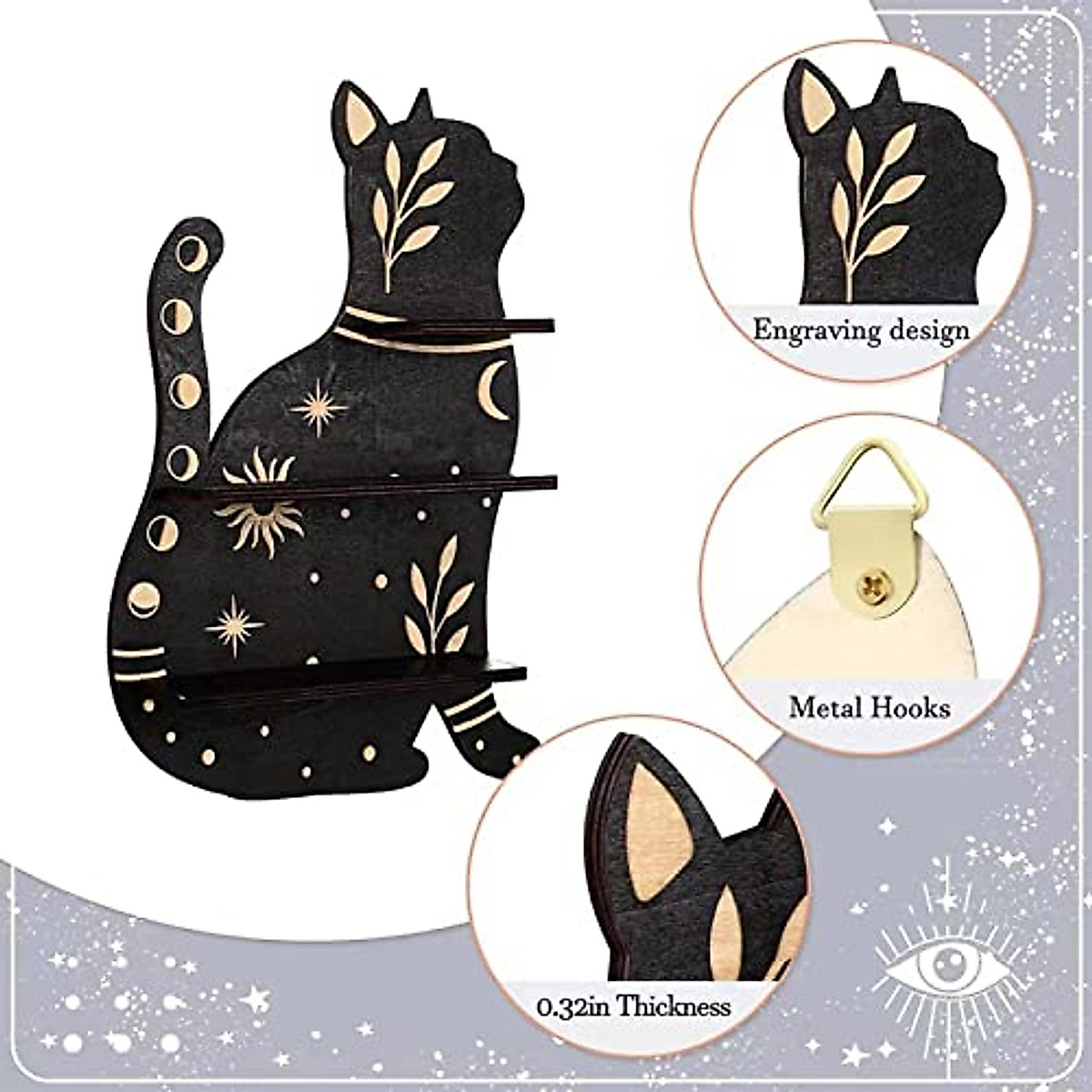 YUAB Cat Shaped Shelf | Cat Wall Crystal Shelf | Creative Cat Crystal Shelf Decorative for Living Room, Dining Room, Bedroom, Black