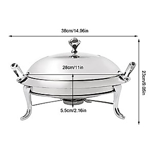 Chafing Dish Stainless Steel Round Durable Buffet Warmer Tray Durable Frame with Lid and 3L/3.17Qt Chafing Fuel Holder for Kitchen Party Dining Buffet-Without Water Pan