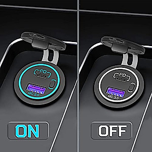 2 Pack USB C Car Charger Socket 12V USB Outlet, Qidoe 38W PD & QC3.0 Dual USB Port with Power Switch and 59'' Wire Waterproof RV USB Socket 12V Power Outlet for Car Boat Marine Golf Cart RV Motorcycle