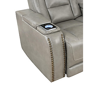 New Classic Furniture Breckenridge Leather Sofa with Power Footrest and Headrest, Light Gray