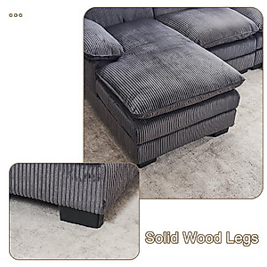 ZX Design 111" Sectional Sofa, Comfortable Cloud Couch for Living Room，U Shape Couch, Modern Dual Recliner Combo Sofa Sleeper with Soft Armrests & Memory Foam for Living Room (Corduroy Gray)