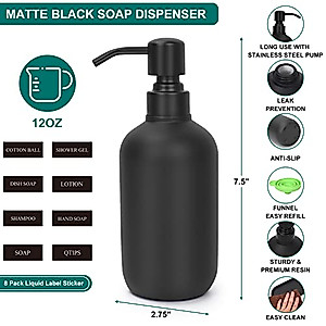 TAUVLL Black Bathroom Accessories Set,2 Pack Soap Dispenser,Clear Glass Qtip Holder with Lids,Vanity Tray for Organizing &Storing Kitchen Decor,Rustic Modern Bathroom Essentials 4pcs Set