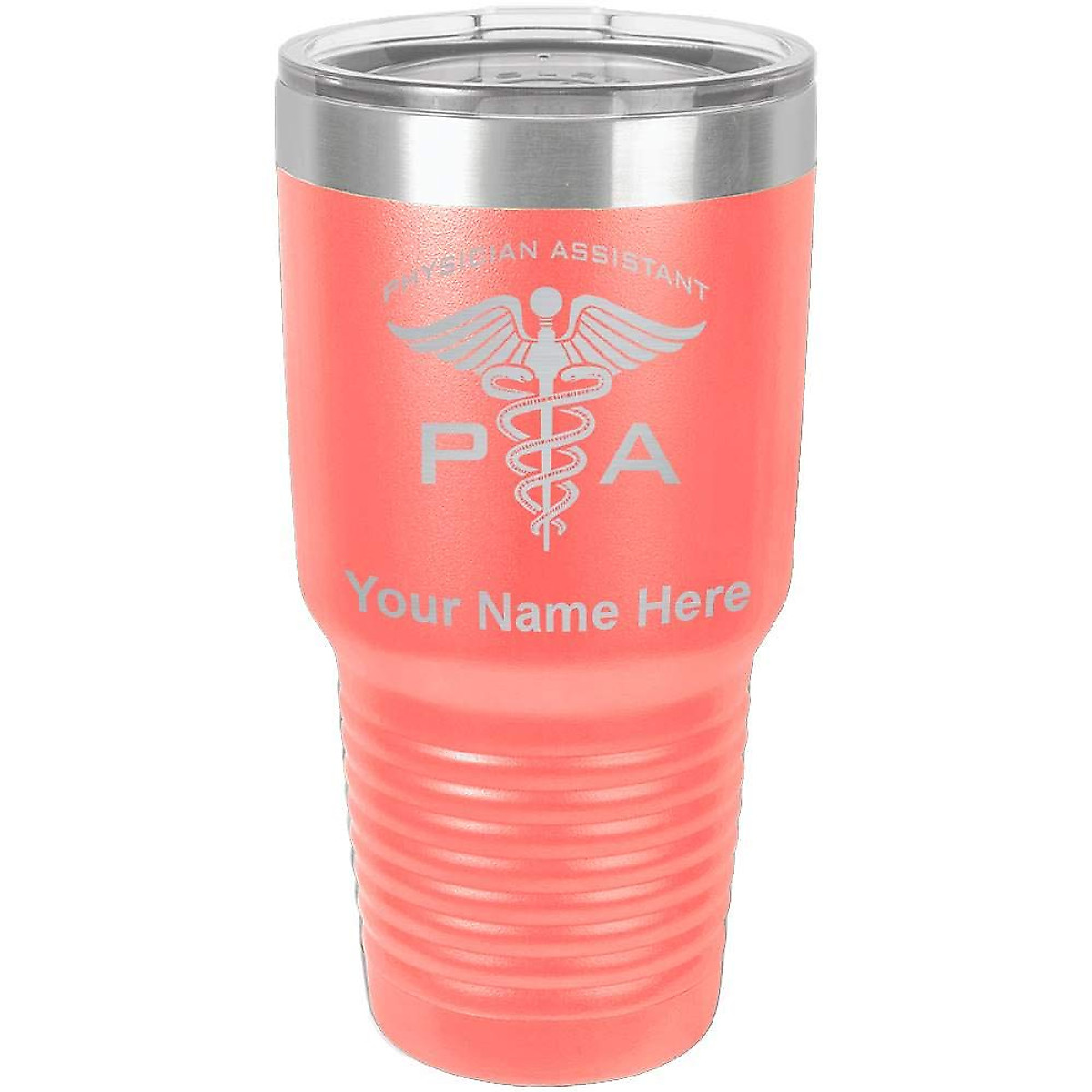 LaserGram 30oz Vacuum Insulated Tumbler Mug, PA Physician Assistant, Personalized Engraving Included (Coral)