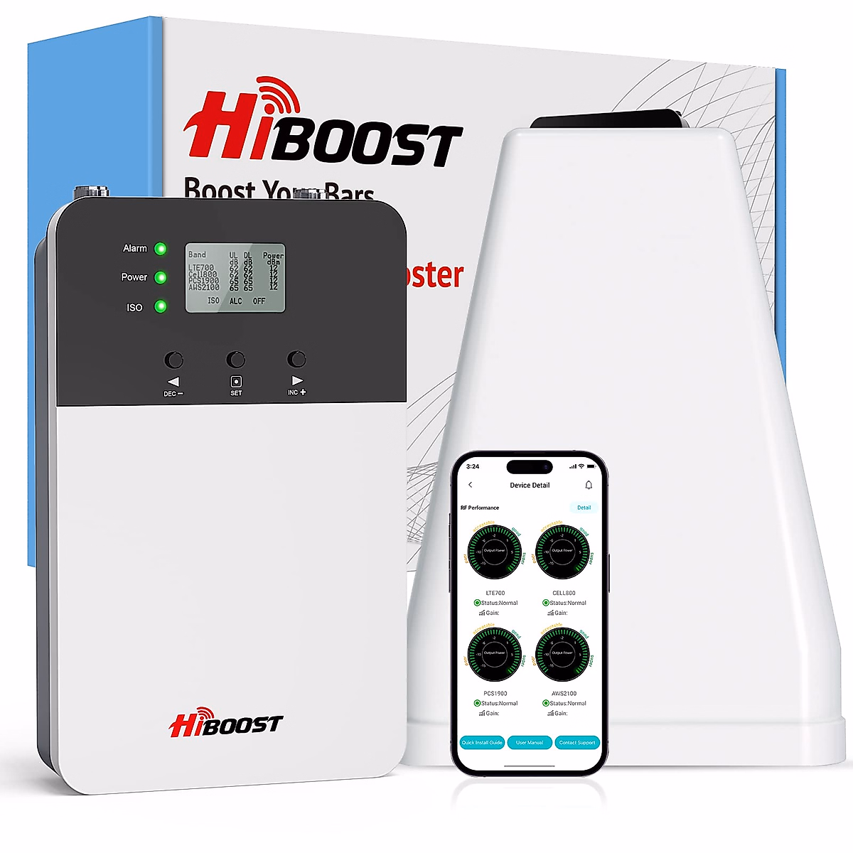 HiBoost Cell Phone Booster for Verizon, AT&T, and T Mobile-Cell Signal Booster for Home Cover Up to 4000 sq ft, Boost 4G 5G LTE on Brand 2/4/5/12/13/17, All U.S. Carriers and FCC Approved