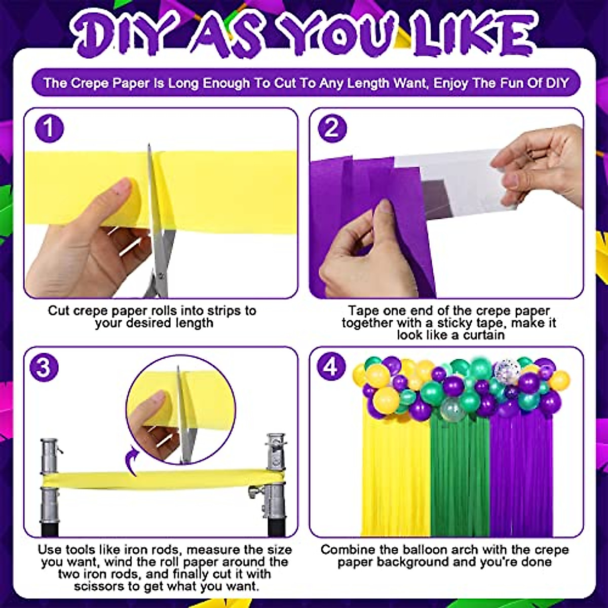 119 Pcs Purple Green Gold Balloons Latex Green Purple and Gold Balloon Garland Arch Kit Confetti Balloons with Crepe Paper Streamers for Carnival Fat Tuesday Mardi Gras Birthday Party Supplies Decor