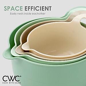 COOK WITH COLOR Mixing Bowls - 4 Piece Nesting Plastic Mixing Bowl Set with Pour Spouts and Handles (Ombre Mint)