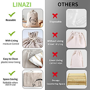 2 Pack Bread Bags for Homemade Bread Sourdough, Reusable Linen Sourdough Bread Bags with Plastic Lining, Large 17“×13” Homemade Bread Cloth Storage Bags for Artisan Bread, Round Loaf, Sourdough