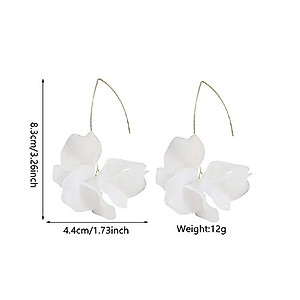 Summer Rose Boho Resin Petal Drop Earrings for Women Flower Earrings Flower Hoop Drop Earrings Acrylic Dangle Earrings (Boho Acrylic Rose Petal Drop Earrings-White)