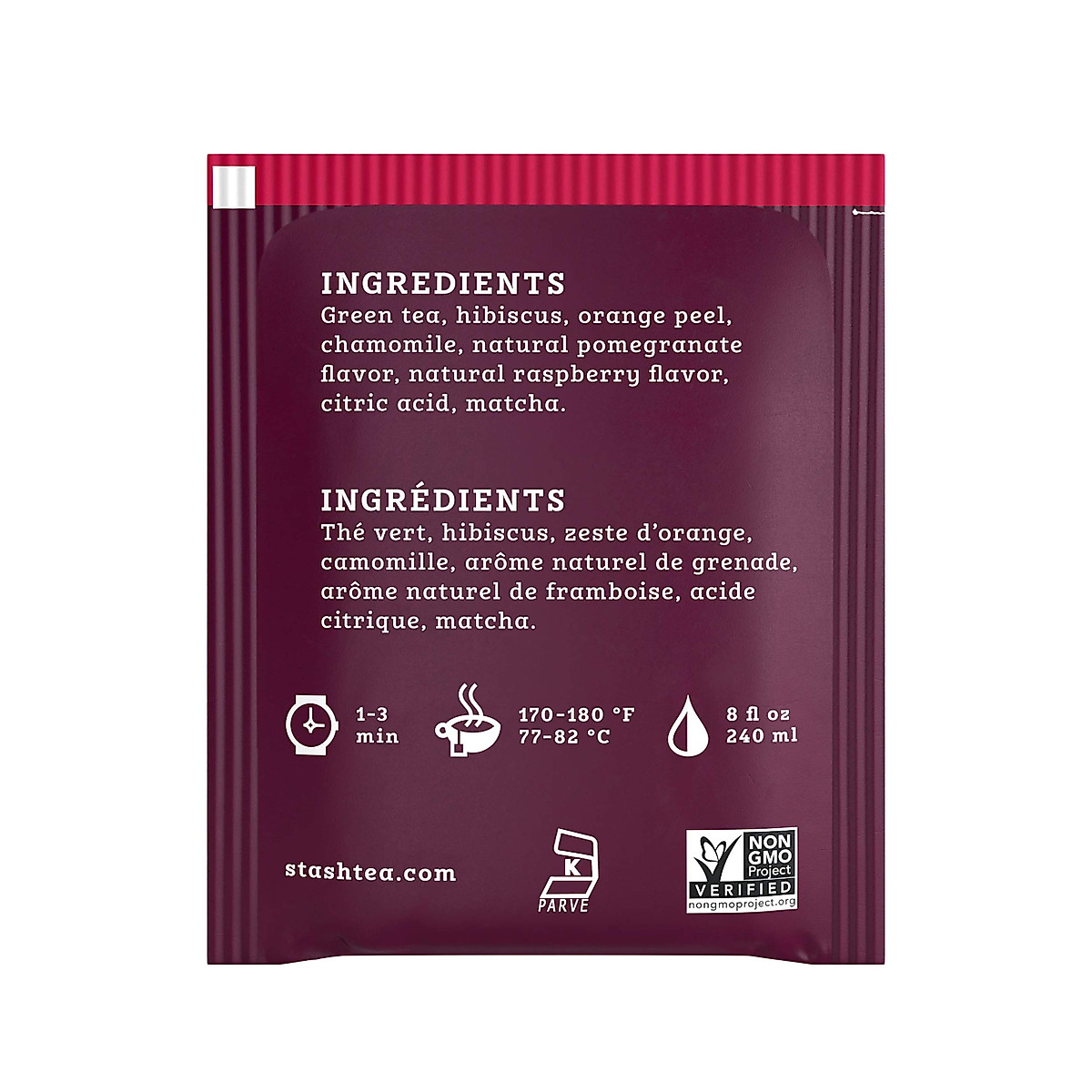 Stash Tea Pomegranate Raspberry & Matcha Green Tea - Caffeinated, Non-GMO Project Verified Premium Tea with No Artificial Ingredients, 18 Count (Pack of 6) - 108 Bags Total