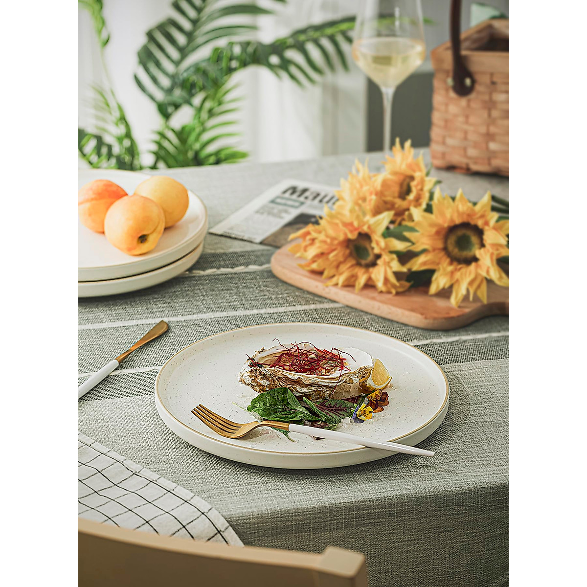 S&Q'S CERAMICS S&Q Dinner Plates Set of 6, 10.5 inch Matte Off-White Plates Ceramic Dinnerware Serving Dishes for Kitchen, Microwave and Dishwasher Safe, Scratch Resistant (Glazed Matte Off-White)