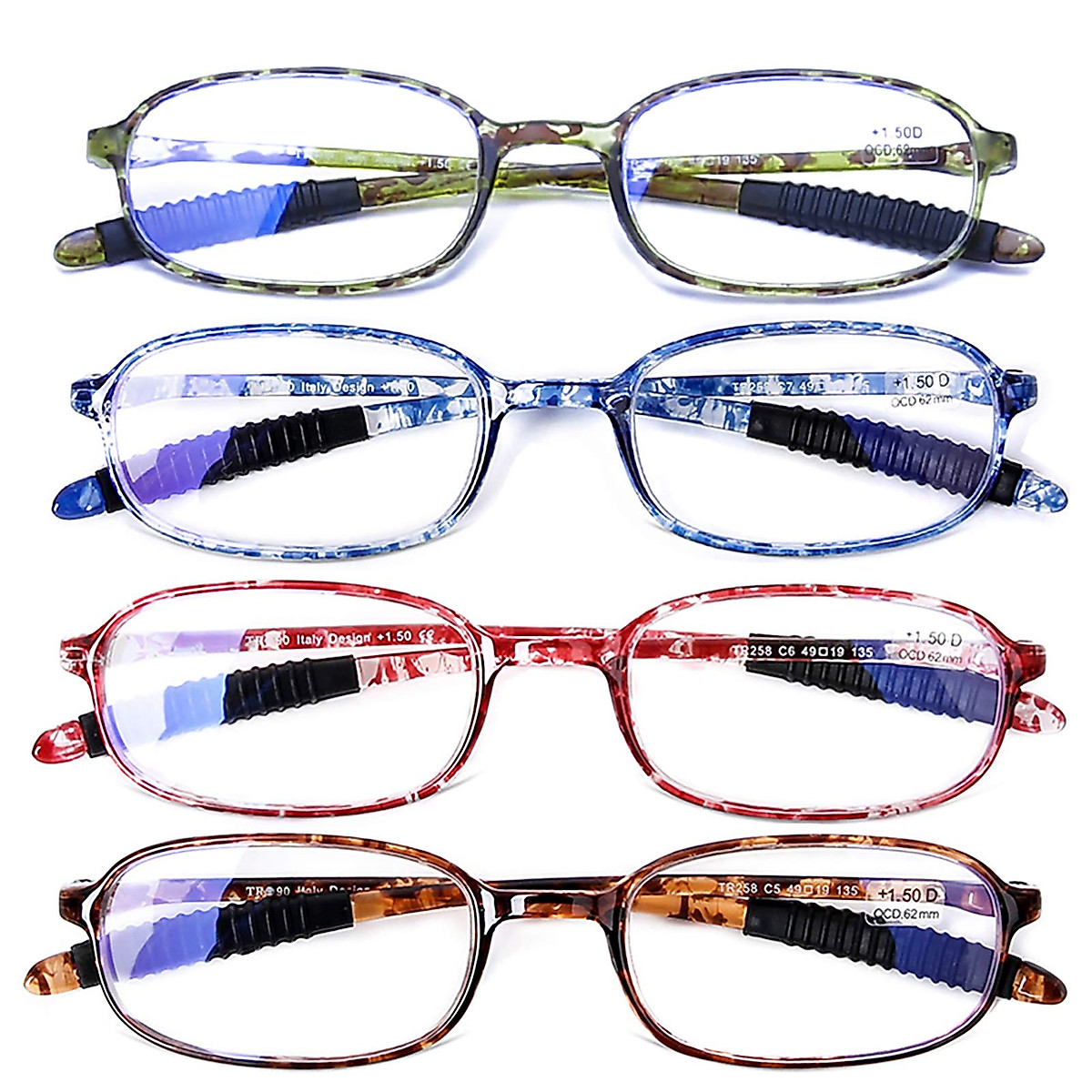 AQWANO 4 Pack Computer Reading Glasses Blue Light Blocking Lightweight TR90 Flexible Frame UV Protection Readers for Women Men +1.75