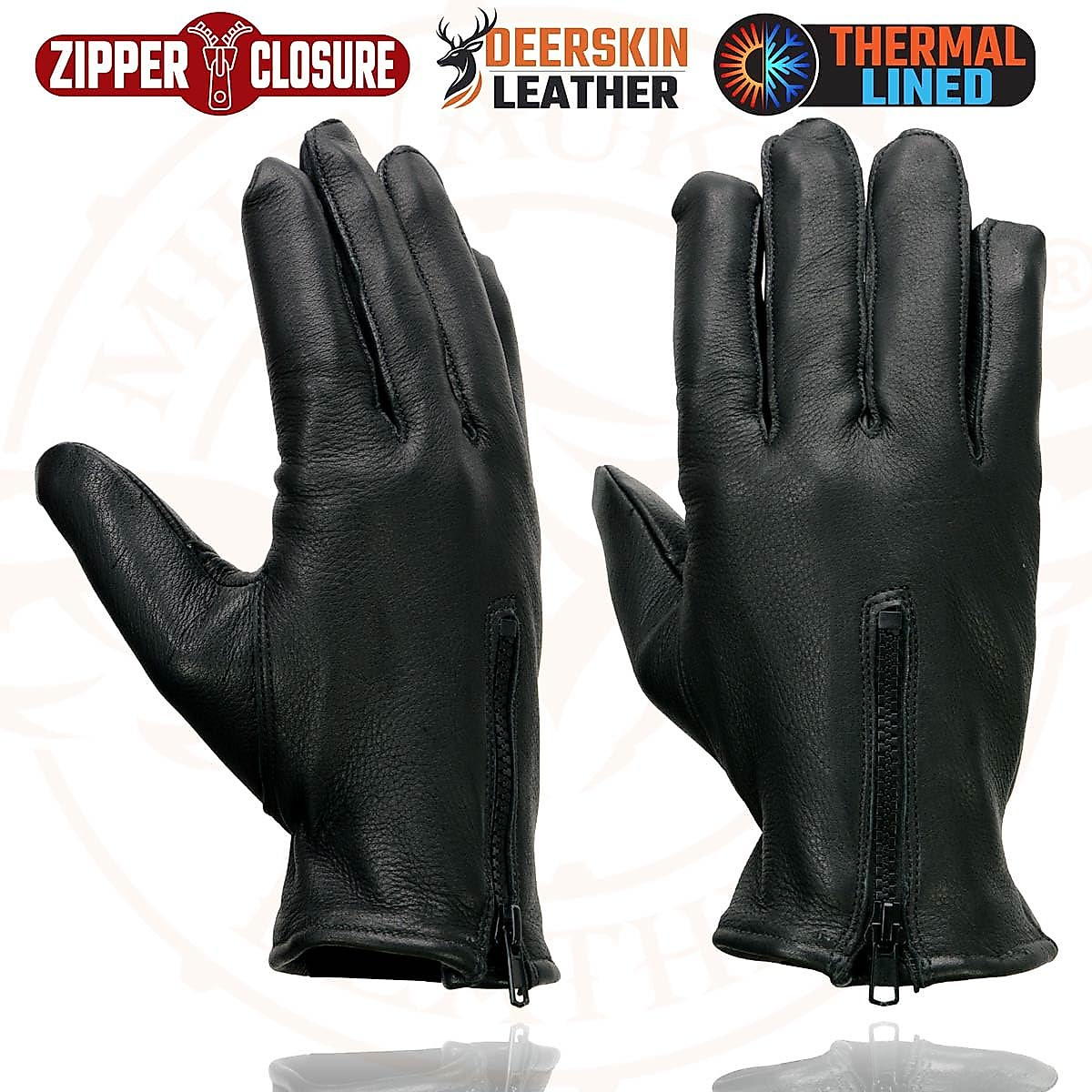Milwaukee Leather SH866 Men's Black Thermal Lined Deerskin Motorcycle Hand Gloves W/Wrist Zipper Closure - XXX-Large