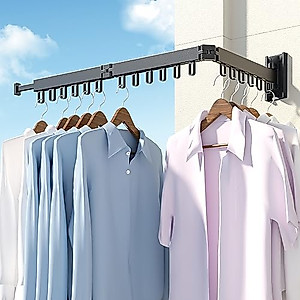 HEILAIYI Clothes Drying Rack,Laundry Drying Rack,Wall Mounted Clothes Rack,Laundry Rack Wall Mount,Folding Retractable Collapsible Drying Rack Clothing (Three-Poles,Loop Shape Hooks)