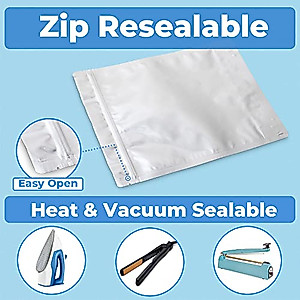 60 Packs 1 Gallon Mylar Bags 7.5 Mil for Food Storage with 400cc Oxygen Absorbers - Stand Up Long Term Food Storage Mylar Bags - Resealable Bags For Food - Gallon Mylar Bags - Large Mylar Ziplock Bags