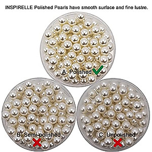 INSPIRELLE 580pcs 10mm Ivory Polished ABS Undrilled Art Faux Pearls for Vase Fillers, No Hole Makeup Beads to Hold Brush Lipstick, Imitation Round Pearl Beads for Table Scatter Home Wedding Decoration