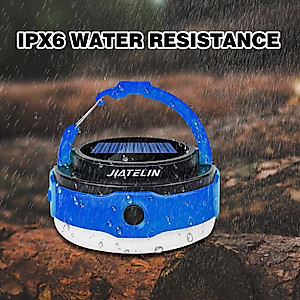 JIATELIN LED Rechargeable Camping Latern -Blue Solar Power Tent Light with 7 Light Modes, Power Bank, USB Charger Outdoor, Hiking, Home and Powered Emergency Failure Hurricane Hanging