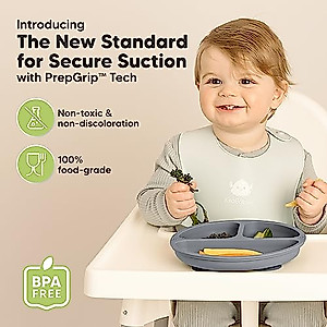 KeaBabies 3-Pack Suction Plates for Baby, Toddler - 100% Silicone Toddler Plates, Divided Baby Plates with Suction, Silicone Plates for Baby, Kids, BPA-Free, Microwave, Dishwasher Safe (Slate)