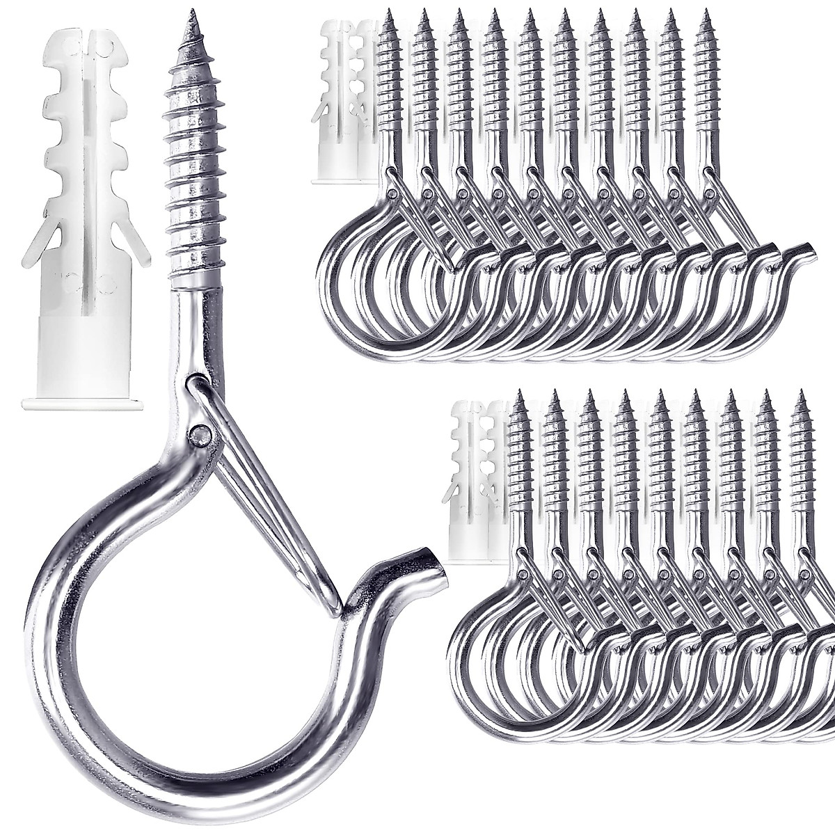 PlusRoc 20 Pack Stainless Steel Hooks for Hanging Christmas Xmas String Lights Outdoor Plants, 2.2 Inch Silver Cup Hooks Screw in Ceiling Hooks Eye Hook Q-Hanger, Wall Mount Ceiling Mount