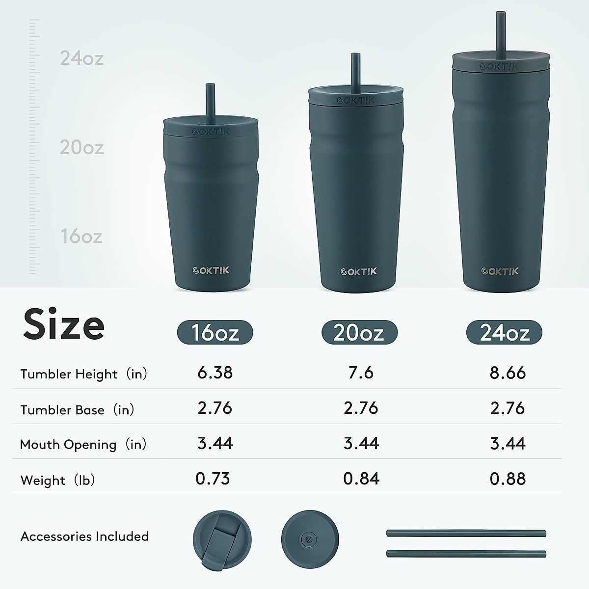 COKTIK 20oz Insulated Tumbler with Lid and Straw 2 Lids (Straw/Flip) Iced Coffee Cup Reusable Stainless Steel Travel Mug Water Bottle Cupholder Friendly for Women Men Her Him (Twilight Fog)