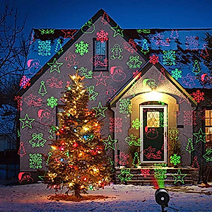 Christmas Laser Projector Lights, 8 Patterns LED Projection Lights with Remote, Landscape Projector Spotlights, Red and Green Star Show, Decoration for Outdoor and Indoor, Christmas, Holiday