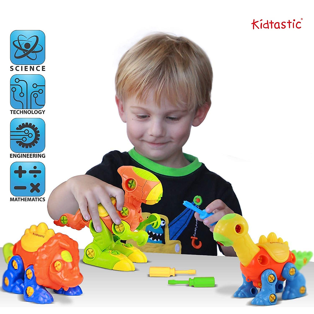 Kidtastic Dinosaur Toys, 106 pcs Take Apart Stem Learning Toys with Screwdriver, Ages 3-6 Year Kids Birthday Gift, Fun Construction for Boys and Girls - Build a Dinosaur, 3 yr Old Toddler Toys