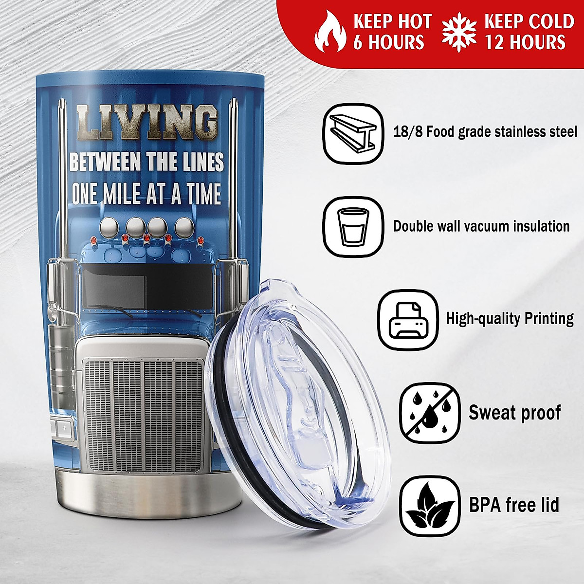 Qatdey Truck Driver Gifts for Men, Cool Gifts for Truck Drivers Tumbler 20oz, Trucker Gifts Mug, Best Gifts for Truckers Cup, Trucker Gifts for Men/Truck Lovers/Dad, Appreciation Gift for Truck Driver