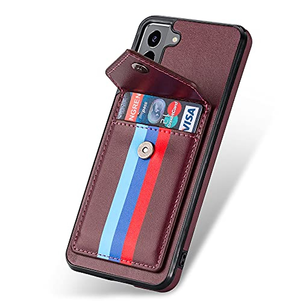 Compatible with Samsung Galaxy S21 Case Wallet with Card Holder,Ostop Premium Leather Shell with Necklace Lanyard Magnetic Clasp Kickstand Slim Purse Protective Travel Cover,Brown