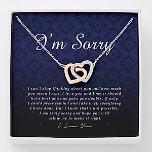 Interlocking Heart Necklace, I'm Sorry Card, Apology Gift For Her, Forgiveness Gift, I’m Sorry Gift For Wife, Girlfriend Apology Gift, Gift To Say Sorry, Unique Jewelry Card For Her, Mahogany Box… (Standard Box)