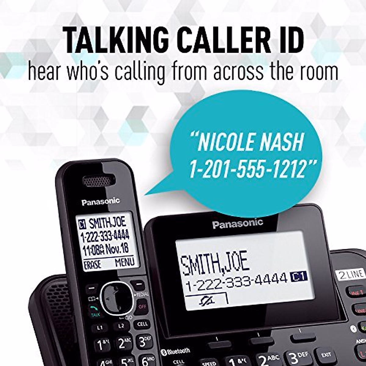 Panasonic 2-Line Cordless Phone System with 2 Handsets - Answering Machine, Link2Cell, 3-Way Conference, Call Block, Long Range DECT 6.0, Bluetooth - KX-TG9542B (Black)