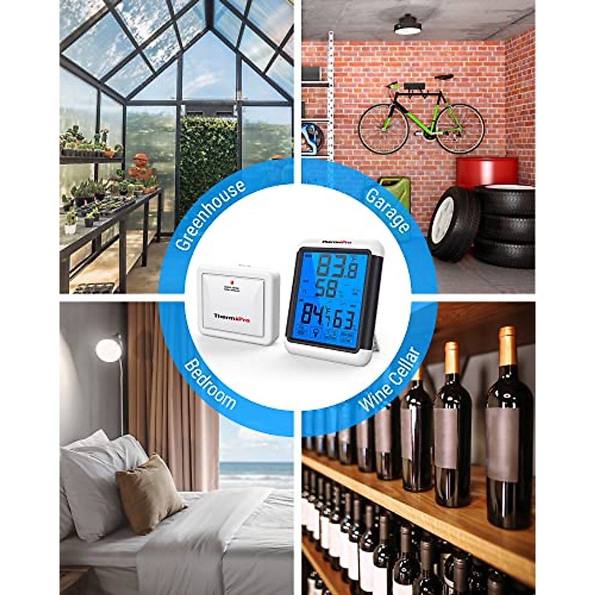 ThermoPro TP65 Indoor Outdoor Thermometer Digital Wireless Hygrometer Temperature Humidity Monitor with Jumbo Touchscreen and Backlight Humidity Gauge,LCD