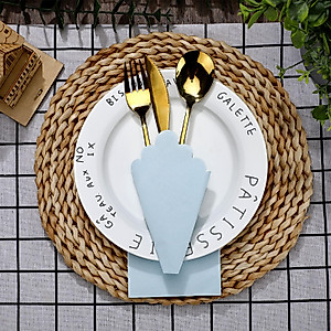 100 Pcs Scalloped Cocktail Napkins Thick Paper Napkins Disposable Party Napkins Beverage Napkins for Wedding Dinner Birthday Supplies, 5 x 5 Inches (Light Blue)