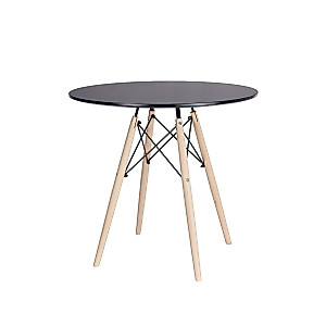 CangLong Modern Round Office Side Table in Black with Beech Wood Legs for Kitchen Living Bedroom