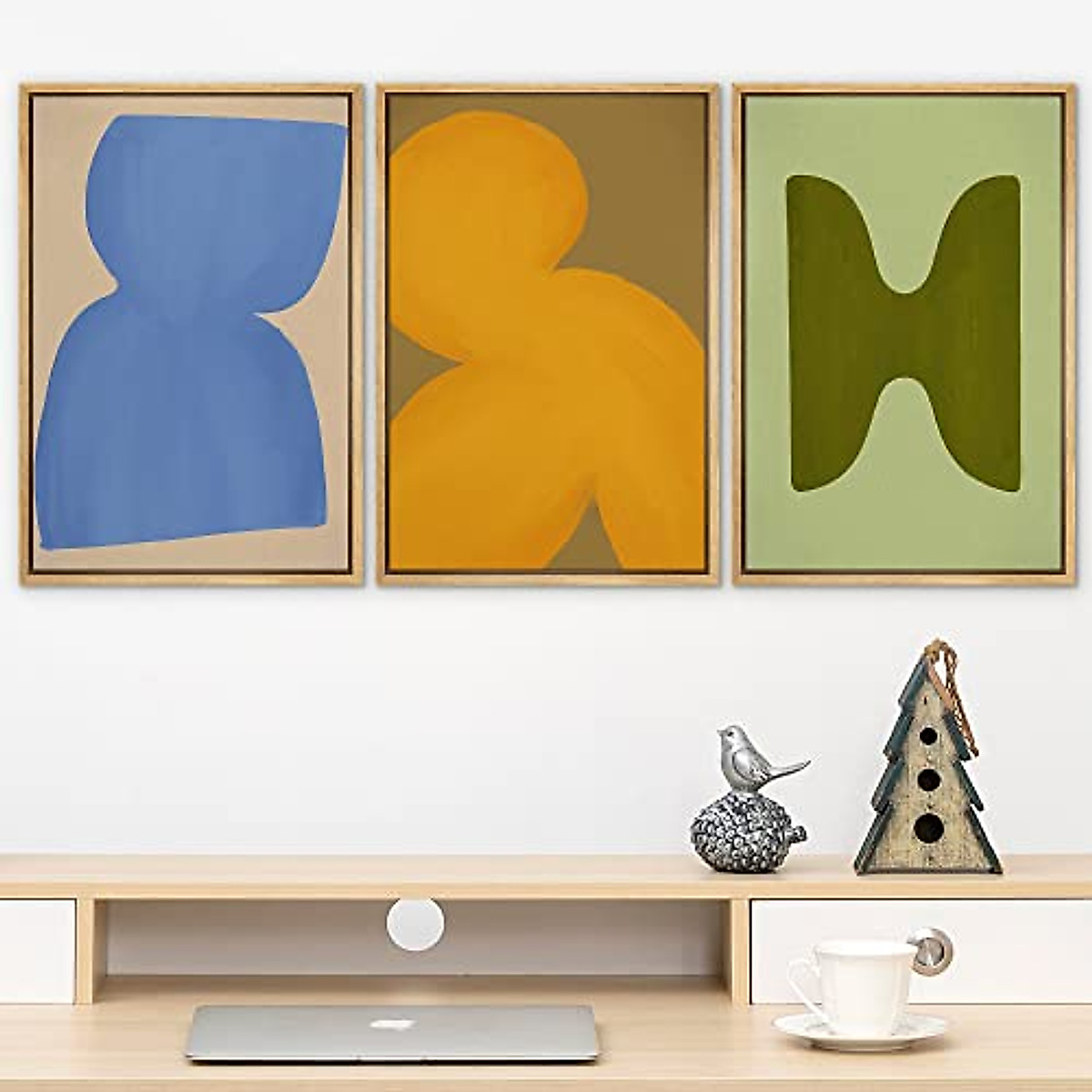 SIGNLEADER Framed Canvas Print Wall Art Set Vibrant Mid-Century Polygon Variety Abstract Shapes Illustrations Minimal Decorative Bohemian Nordic for Living Room, Bedroom, Office - 16"x24"x3 NATURAL