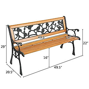 Keseno 49-inch Durable Garden Bench Terrace Porch Chair Deck Hardwood cast Iron Double Chair Rose Back for Patio, Porch, Deck or Garden