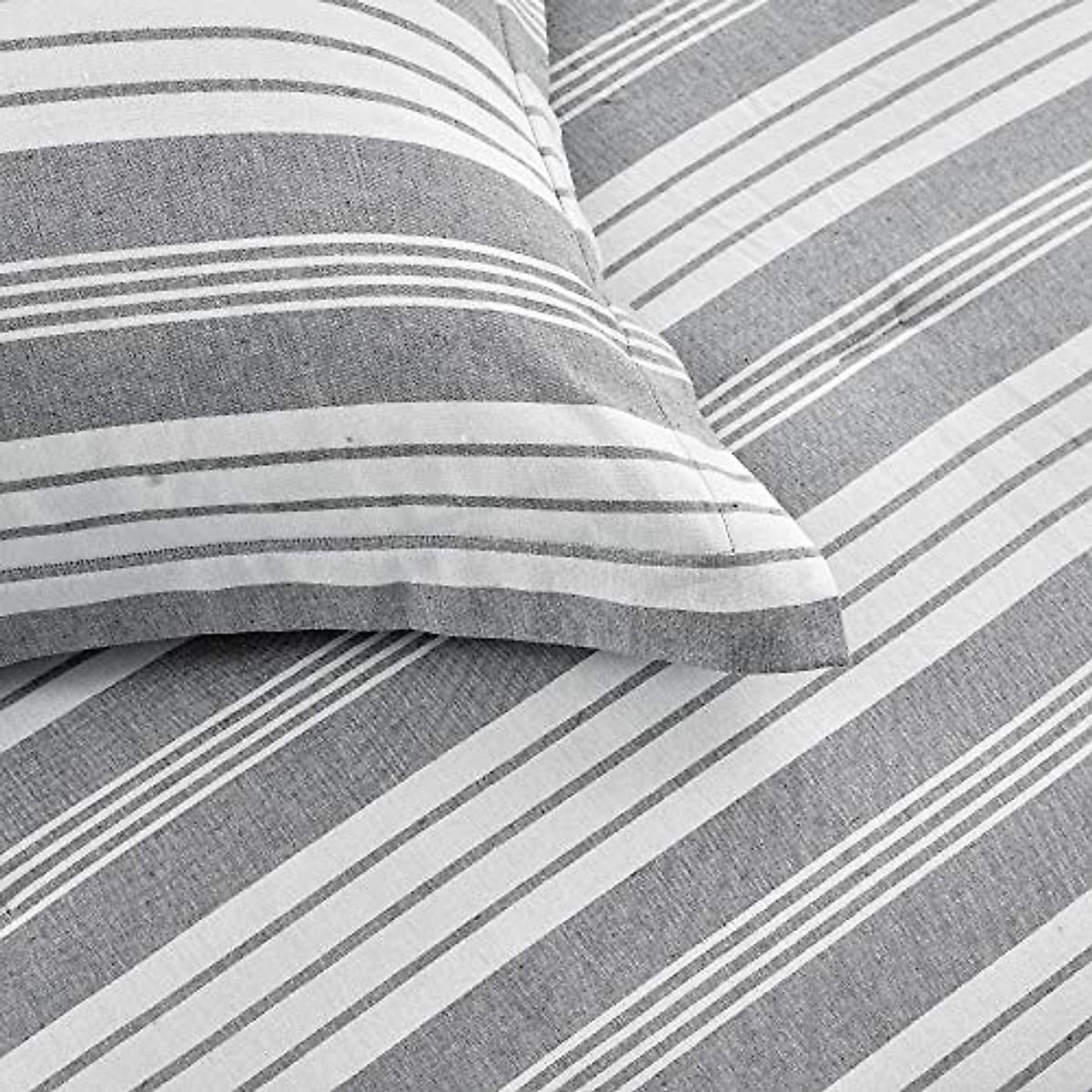Lush Decor Gray and White Farmhouse Recycled Yarn-Dyed Cotton Stripe 5-Piece Comforter Set (Full/Queen)