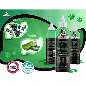 Cat & Dog Ear Cleaner Solution - Itch Relief for Dogs and Cats - Clear, No Mess Formula, Pet Ear Cleaner with Aloe Vera & Eucalyptus (1 btl)